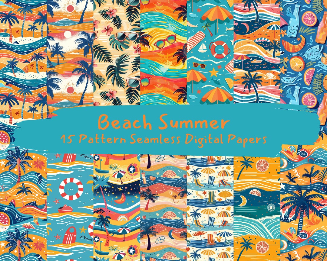 Beach Summer Pattern Seamless Digital Papers - Printable Scrapbook ...