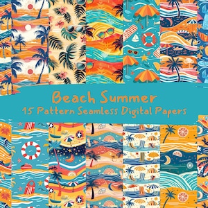 Beach Summer Pattern Seamless Digital Papers - Printable Scrapbook ...