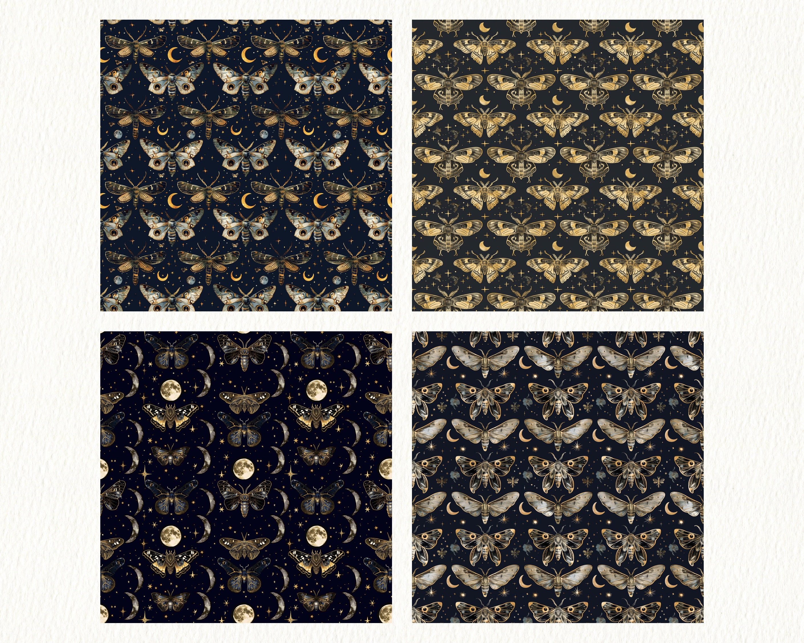 Mystic Moon Moths Pattern Seamless Digital Papers - Printable Scrapbook ...