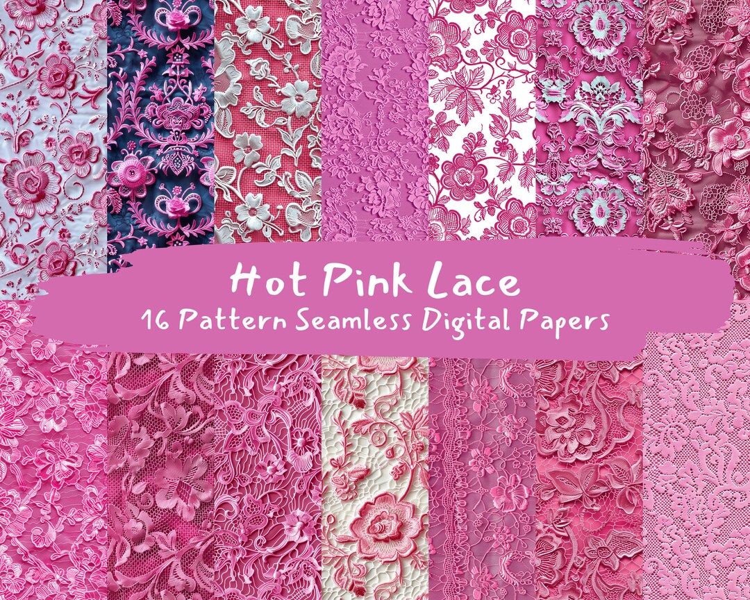 Hot Pink Lace Pattern Seamless Digital Papers - Printable Scrapbook ...