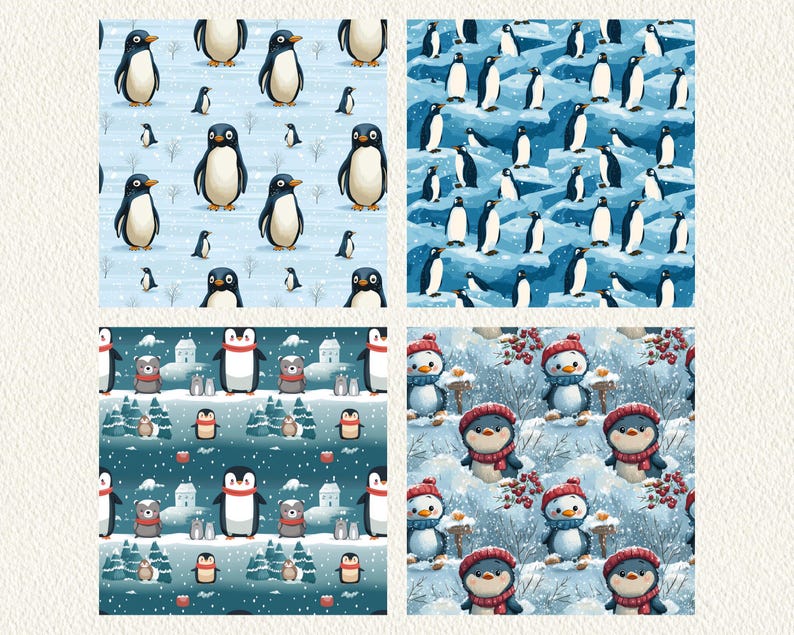 Adorable Penguins Pattern Seamless Digital Papers - Printable Scrapbook ...