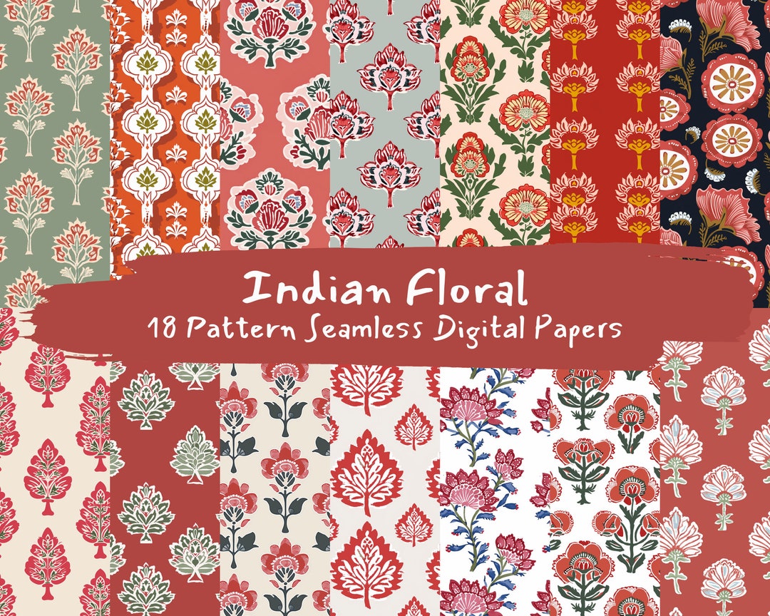 Indian Floral Pattern Seamless Digital Papers - Printable Scrapbook ...