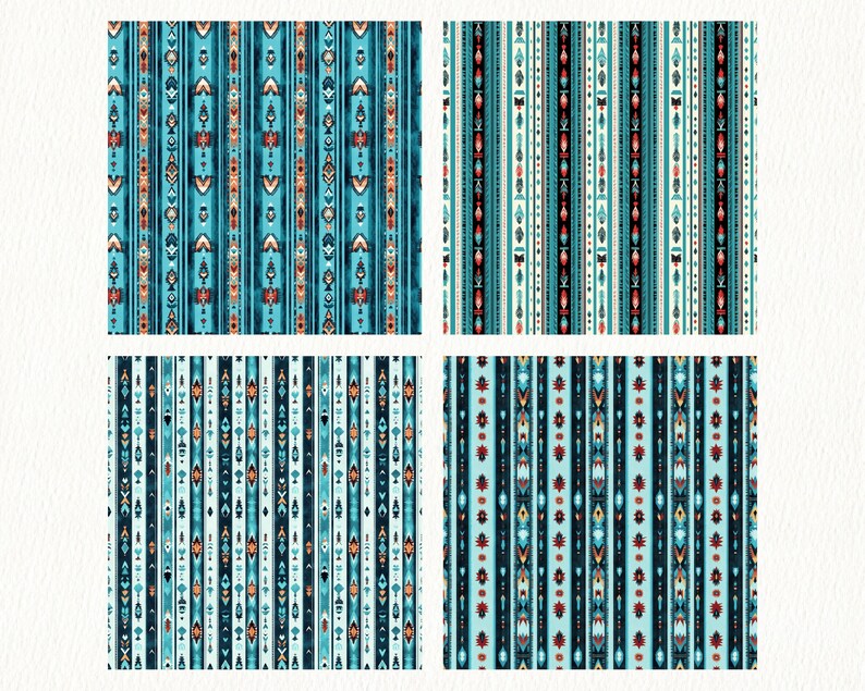 Aztec Tribal Turquoise Pattern Seamless Digital Papers - Printable ...