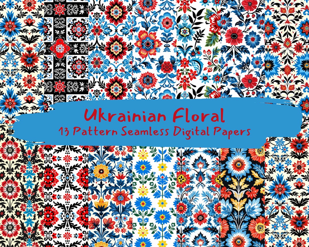 Ukrainian Floral Pattern Seamless Digital Papers - Printable Scrapbook ...