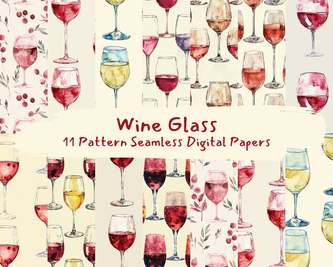 Wine Glass Pattern Seamless Digital Papers - Printable Scrapbook Paper ...