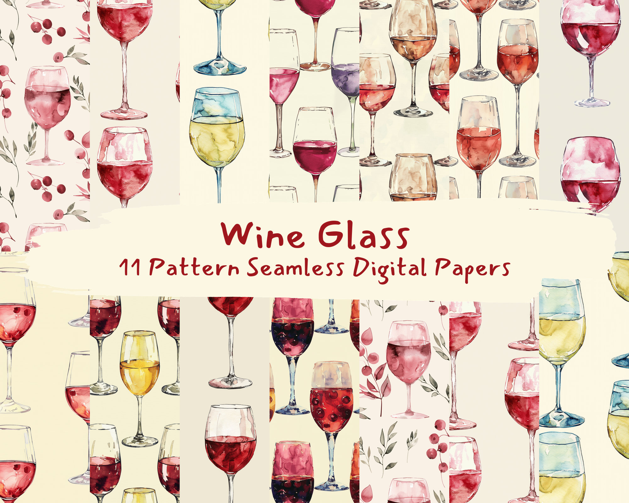Wine Glass Pattern Seamless Digital Papers Printable Scrapbook Paper ...