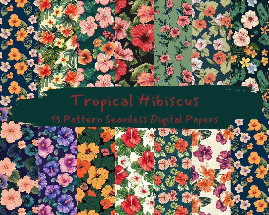 Tropical Hibiscus Pattern Seamless Digital Papers - Printable Scrapbook ...