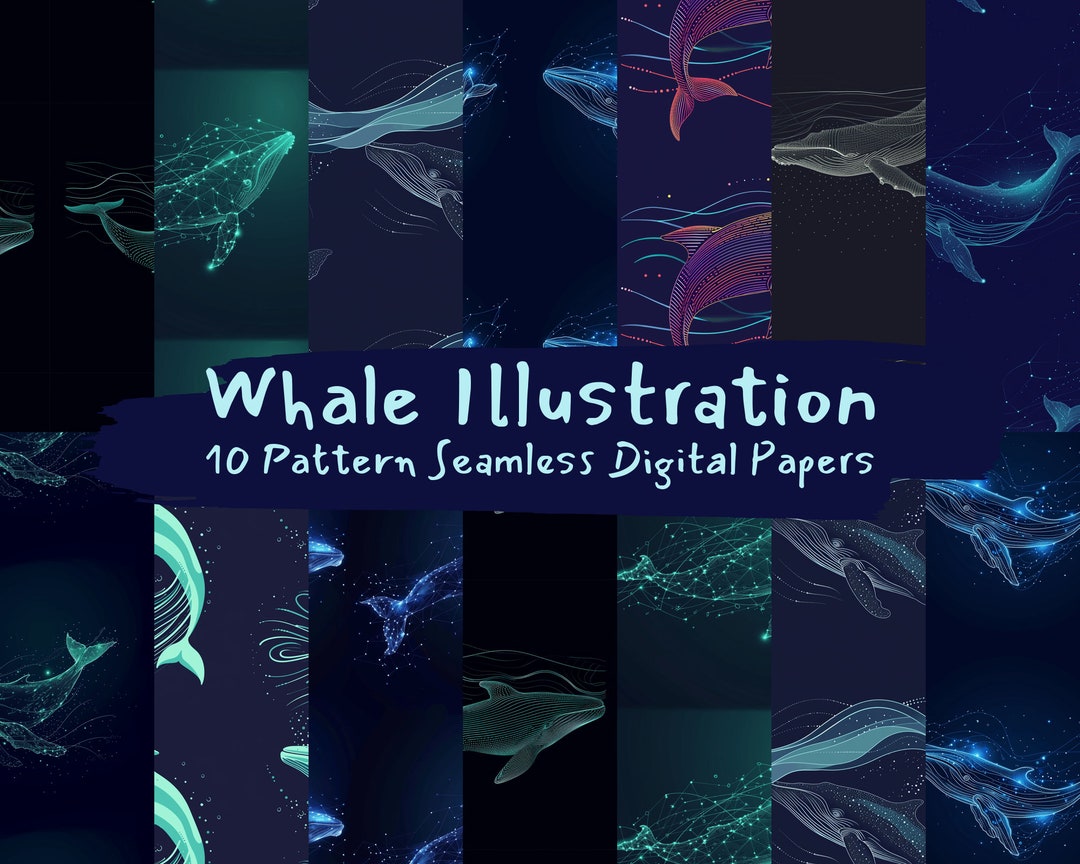 Whale Illustration Pattern Seamless Digital Papers - Printable ...