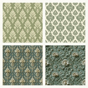Luxury Sage Green Pattern Seamless Digital Papers - Printable Scrapbook ...