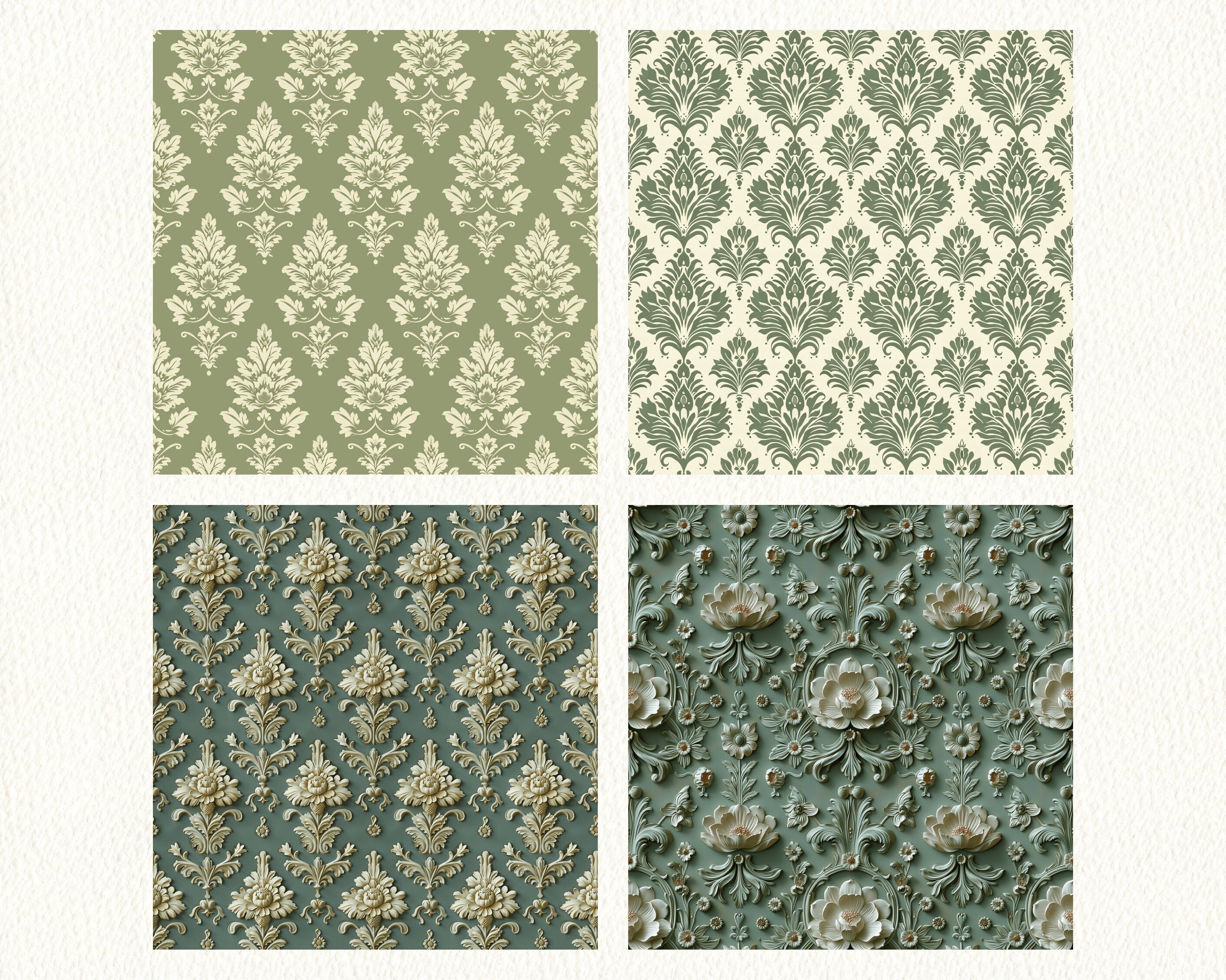 Luxury Sage Green Pattern Seamless Digital Papers - Printable Scrapbook ...