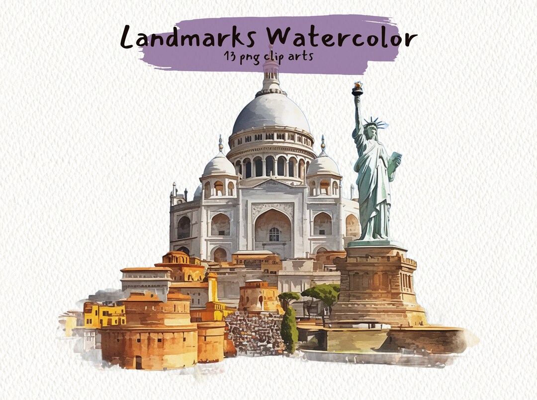 Worldwide Landmarks Watercolor Printable Clipart, Png Format ...