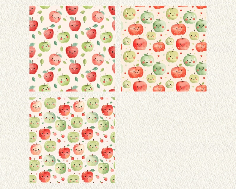 Watercolor Apples Pattern Seamless Digital Papers - Printable Scrapbook ...