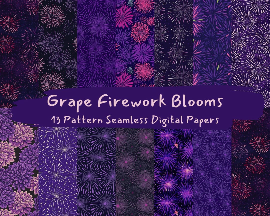 Grape Firework Blooms Pattern Seamless Digital Papers - Printable ...