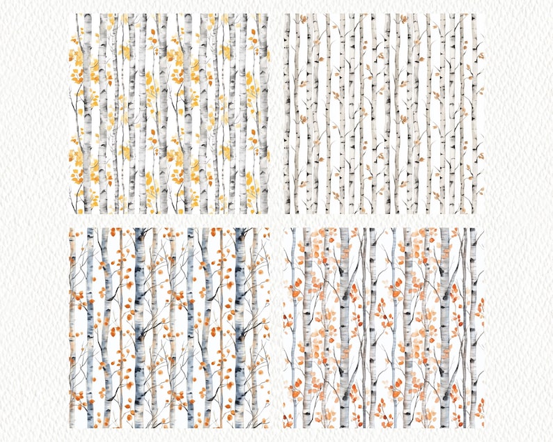 Watercolor Birch Trees Pattern Seamless Digital Papers - Printable ...