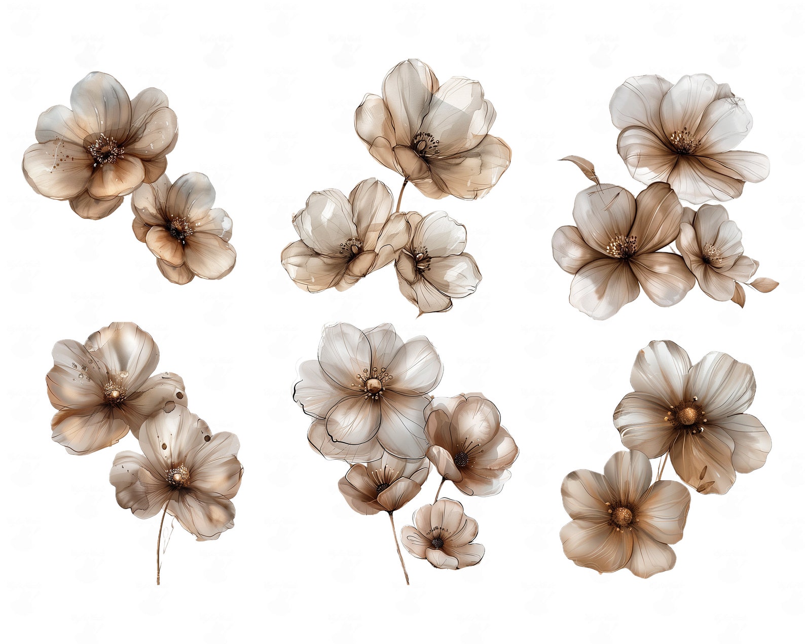 Boho Flowers Printable Clipart, Png Format, Transparent Background ...