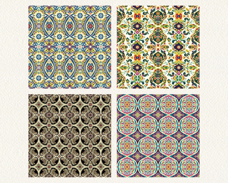 Retro Paisley Pattern Seamless Digital Papers - Printable Scrapbook ...