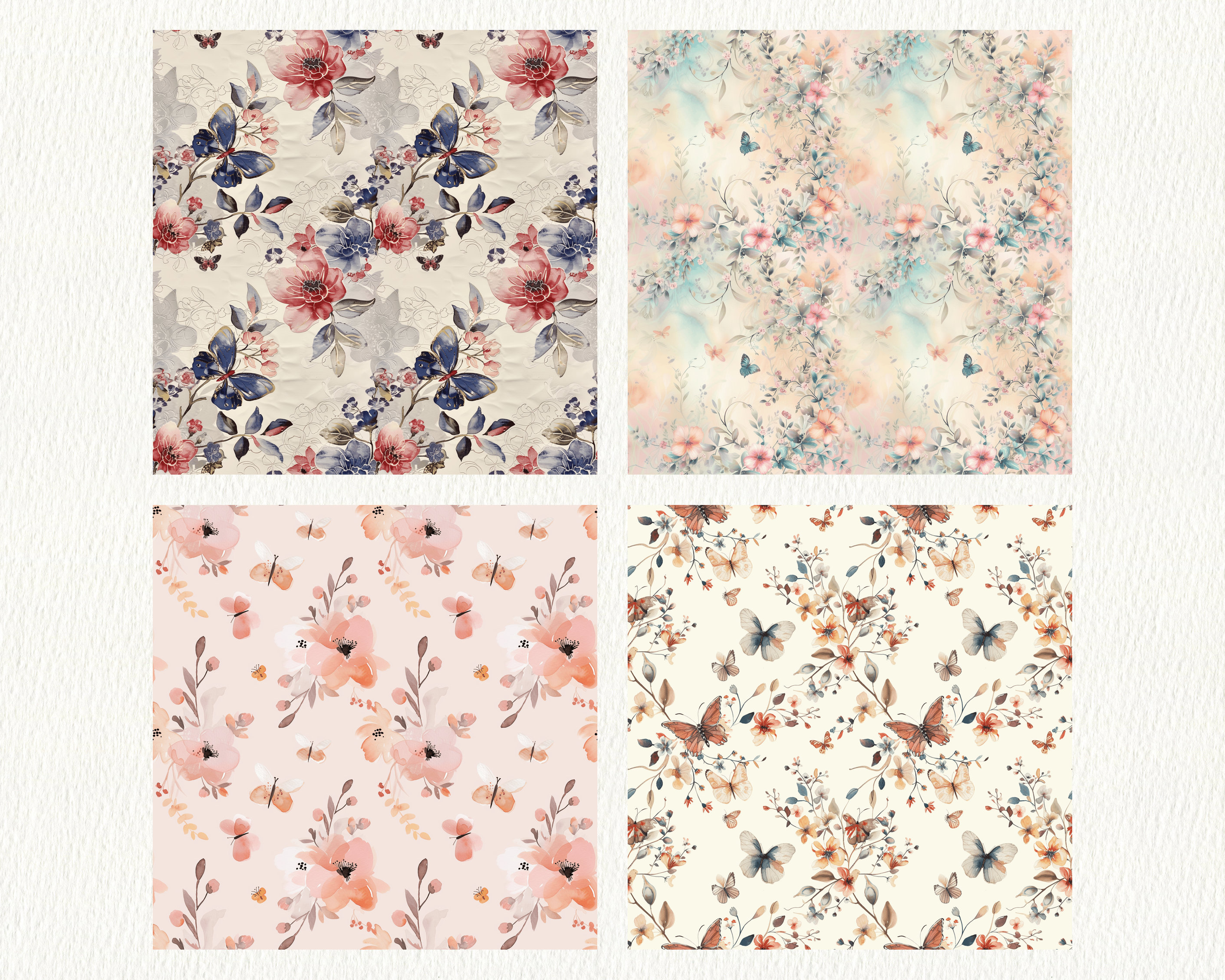 Floral Butterfly Pattern Seamless Digital Papers - Printable Scrapbook ...