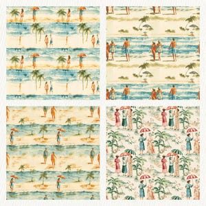 Vintage Beach Watercolor Pattern Seamless Digital Papers - Printable ...