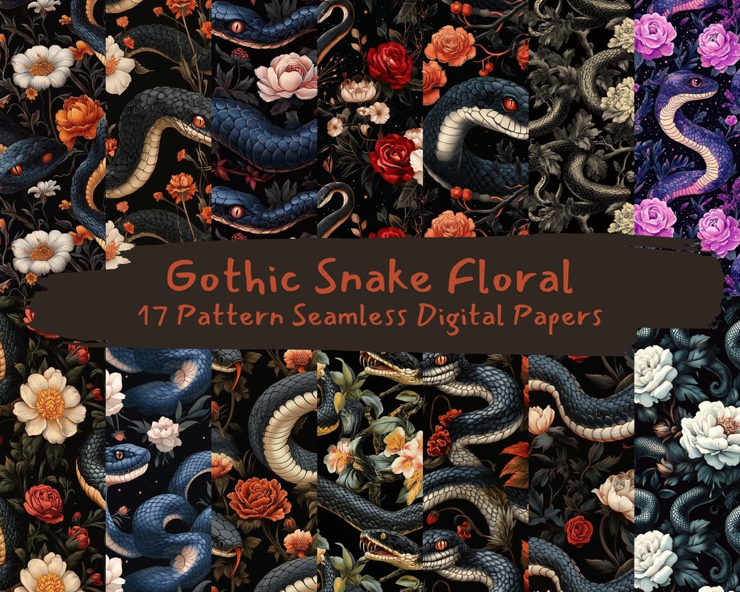 Gothic Snake Floral Pattern Seamless Digital Papers - Printable ...