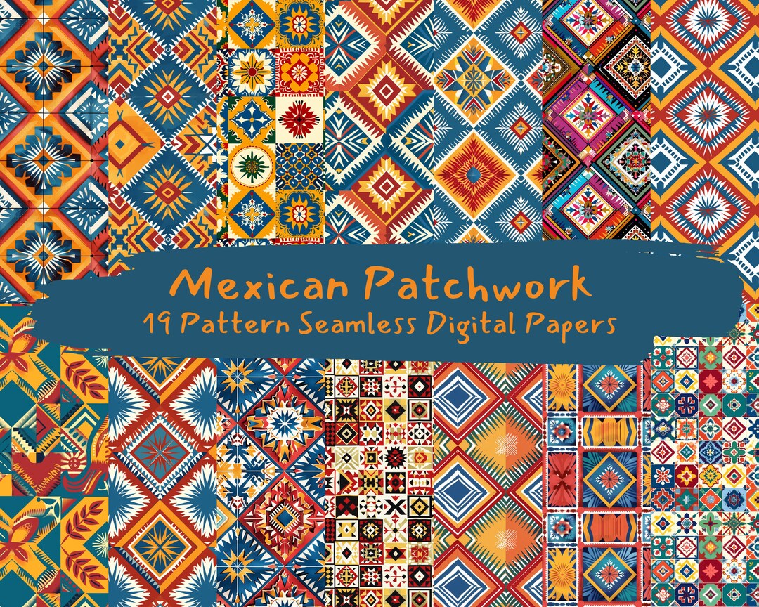 Mexican Patchwork Pattern Seamless Digital Papers - Printable Scrapbook ...