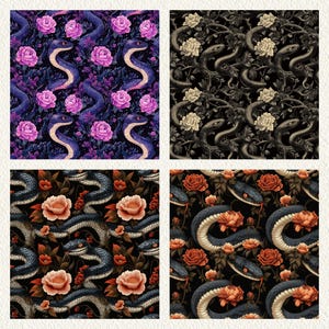 Gothic Snake Floral Pattern Seamless Digital Papers - Printable ...