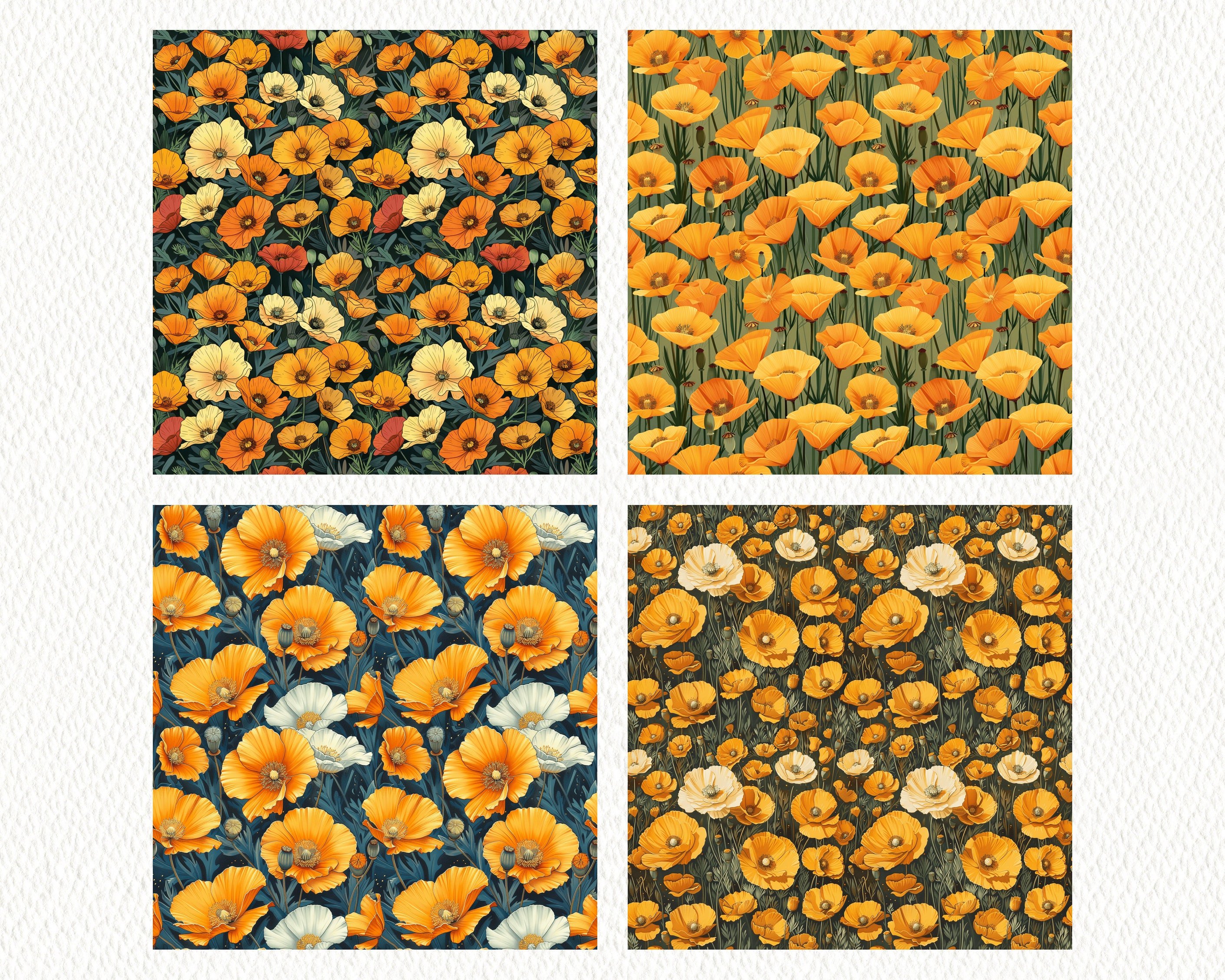 California Poppies Pattern Seamless Digital Papers Printable Scrapbook ...
