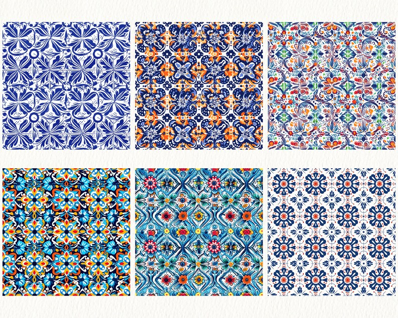 Mexican Talavera Pattern Seamless Digital Papers - Tile Patterns ...