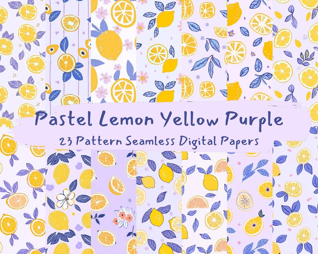 Pastel Lemon Yellow Purple Pattern Seamless Digital Papers - Printable ...