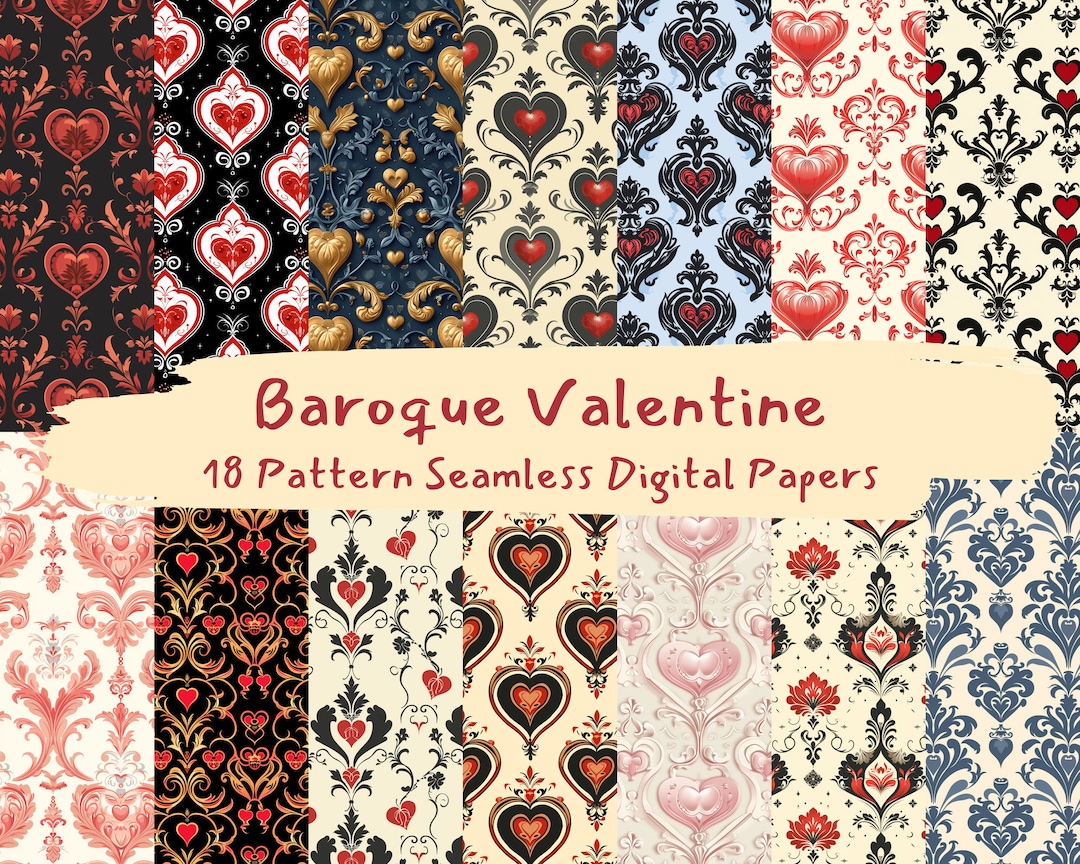 Baroque Valentine Pattern Seamless Digital Papers - Printable Scrapbook ...