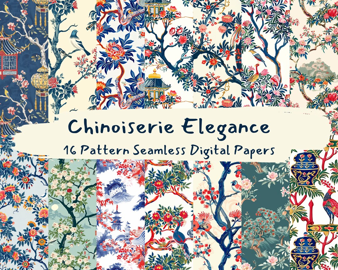 Chinoiserie Elegance Pattern Seamless Digital Papers - Printable ...