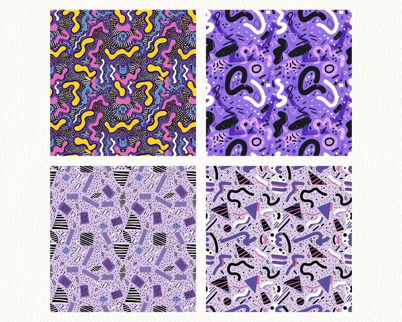 Purple Memphis Pattern Seamless Digital Papers - Printable Scrapbook ...