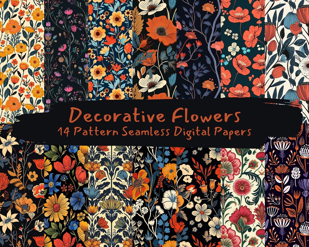 Decorative Flowers Pattern Seamless Digital Papers - Printable ...