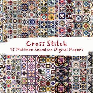 Cross Stitch Pattern Seamless Digital Papers - Printable Scrapbook ...