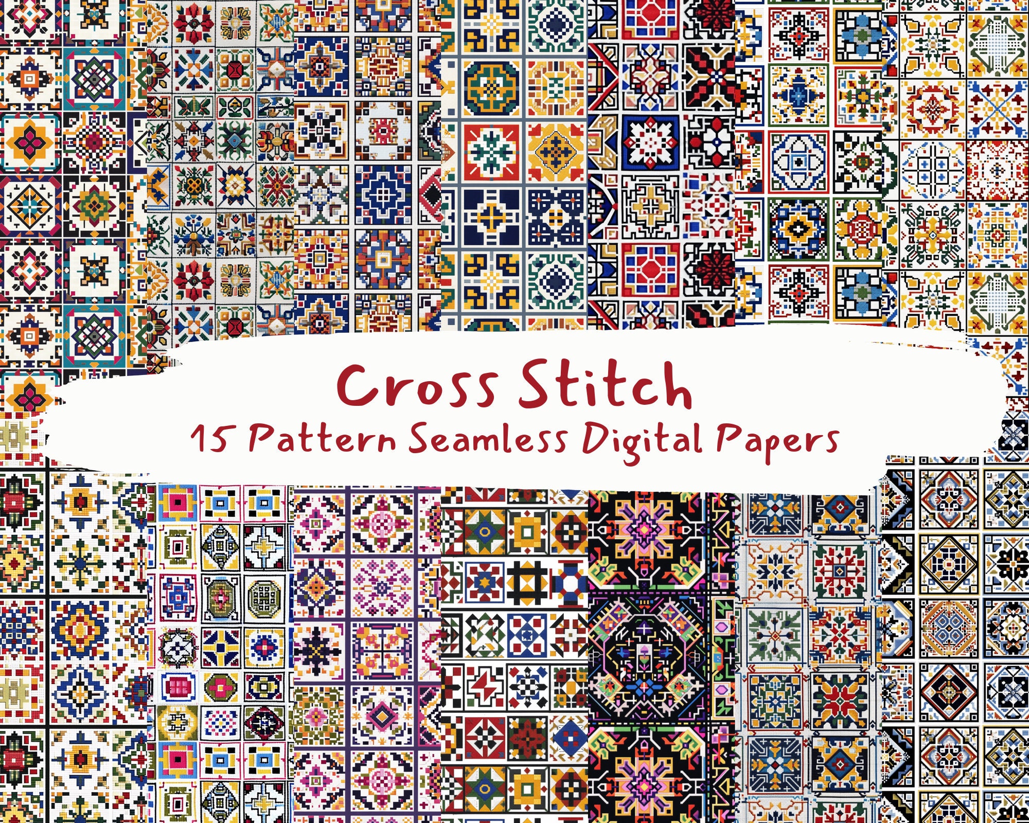 Cross Stitch Pattern Seamless Digital Papers - Printable Scrapbook ...