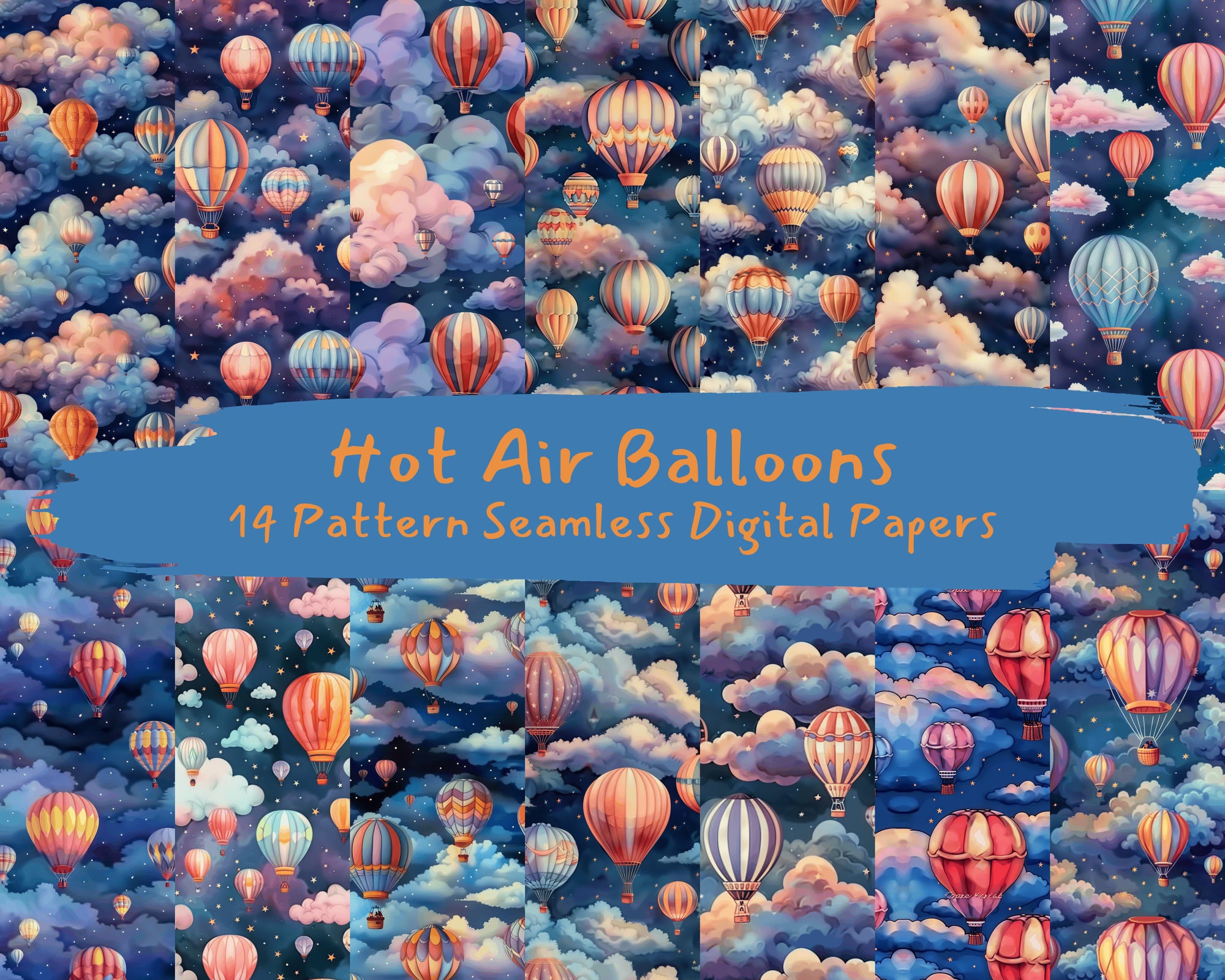Hot Air Balloons Pattern Seamless Digital Papers Printable Scrapbook ...
