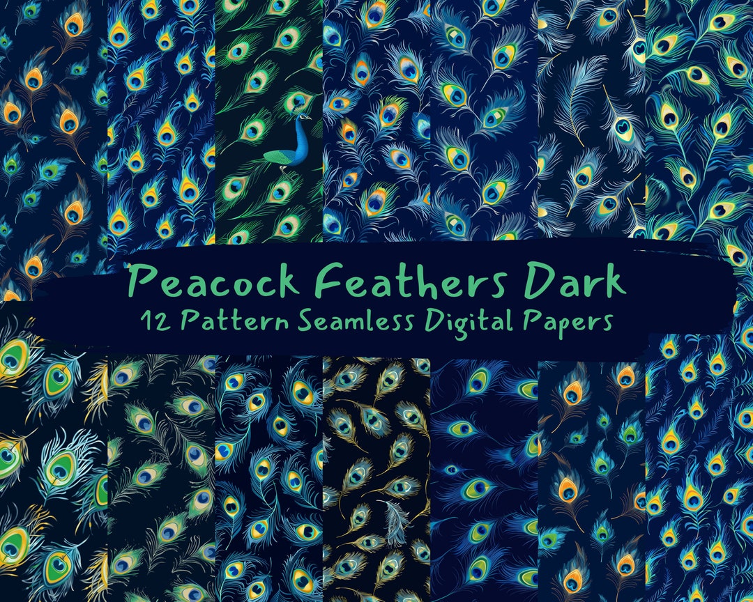 Peacock Feathers Dark Pattern Seamless Digital Papers - Printable ...