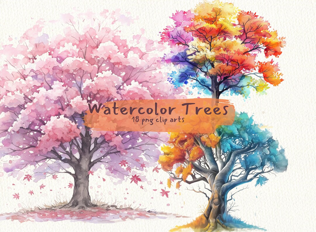 Watercolor Trees Printable Clipart, Png Format, Transparent Background ...