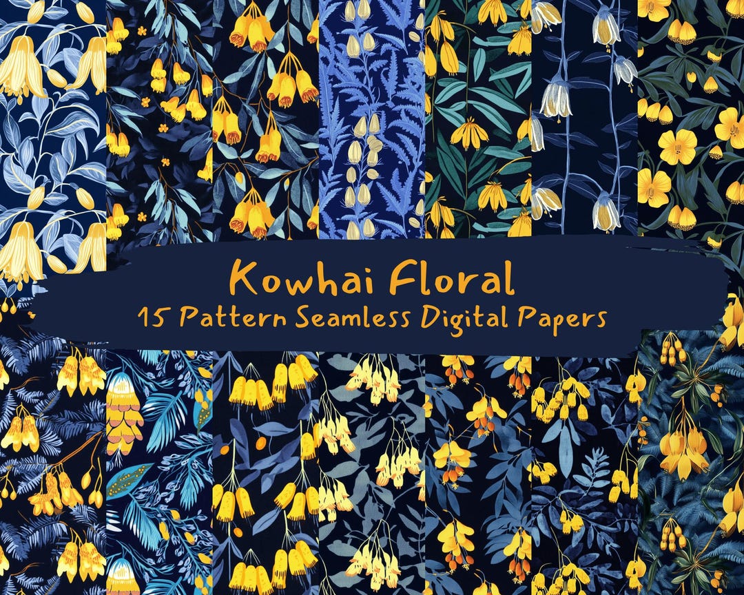 Kowhai Floral Pattern Seamless Digital Papers - Printable Scrapbook ...