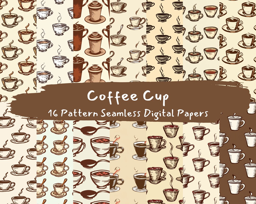 Coffee Cup Pattern Seamless Digital Papers - Printable Scrapbook Paper ...