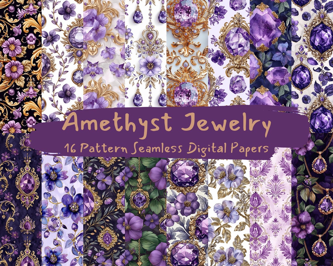 Amethyst Jewelry Pattern Seamless Digital Papers - Tile Patterns ...