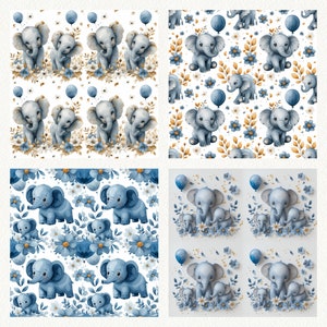 Grey Baby Elephant Pattern Seamless Digital Papers - Printable ...