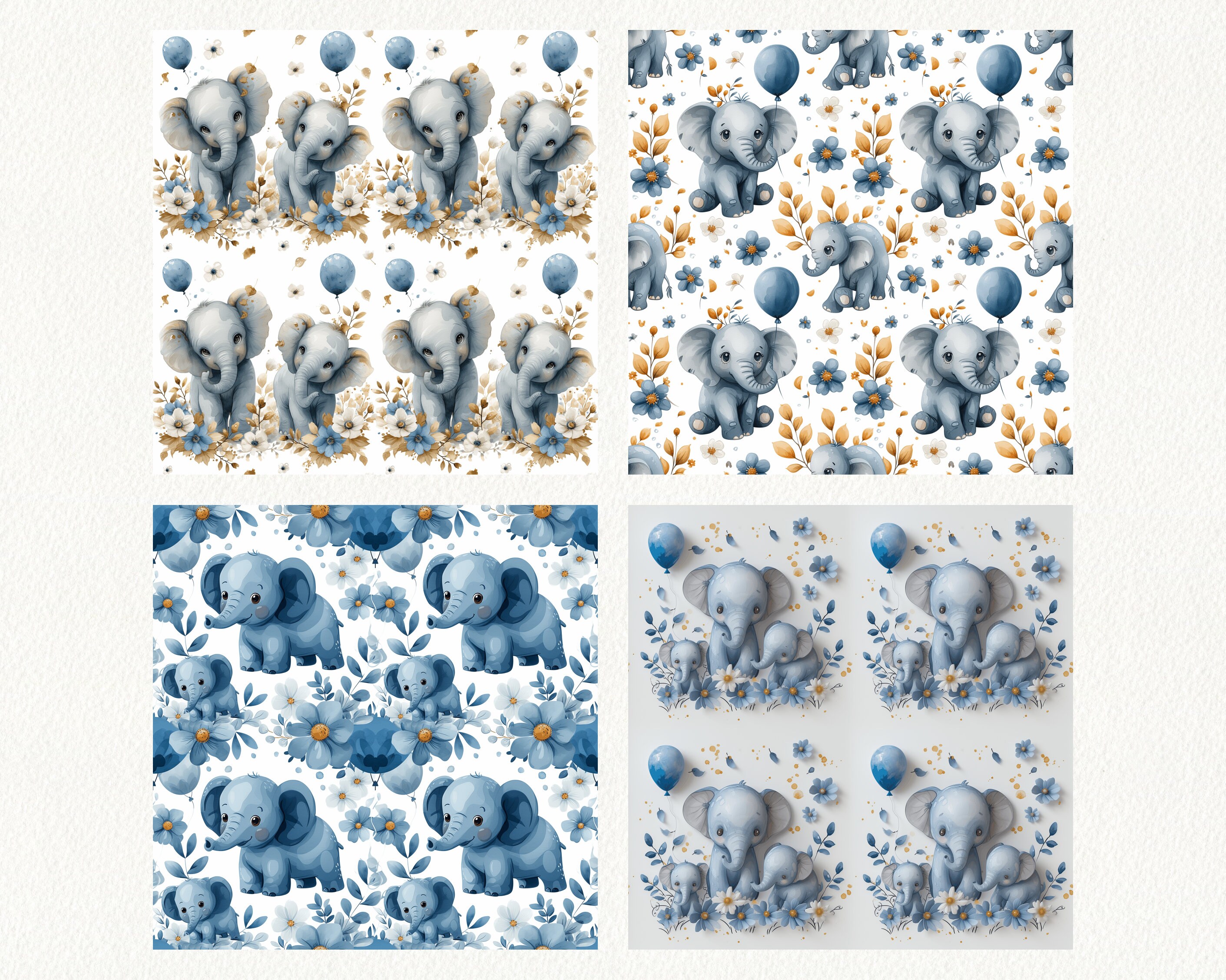 Grey Baby Elephant Pattern Seamless Digital Papers Printable Scrapbook ...