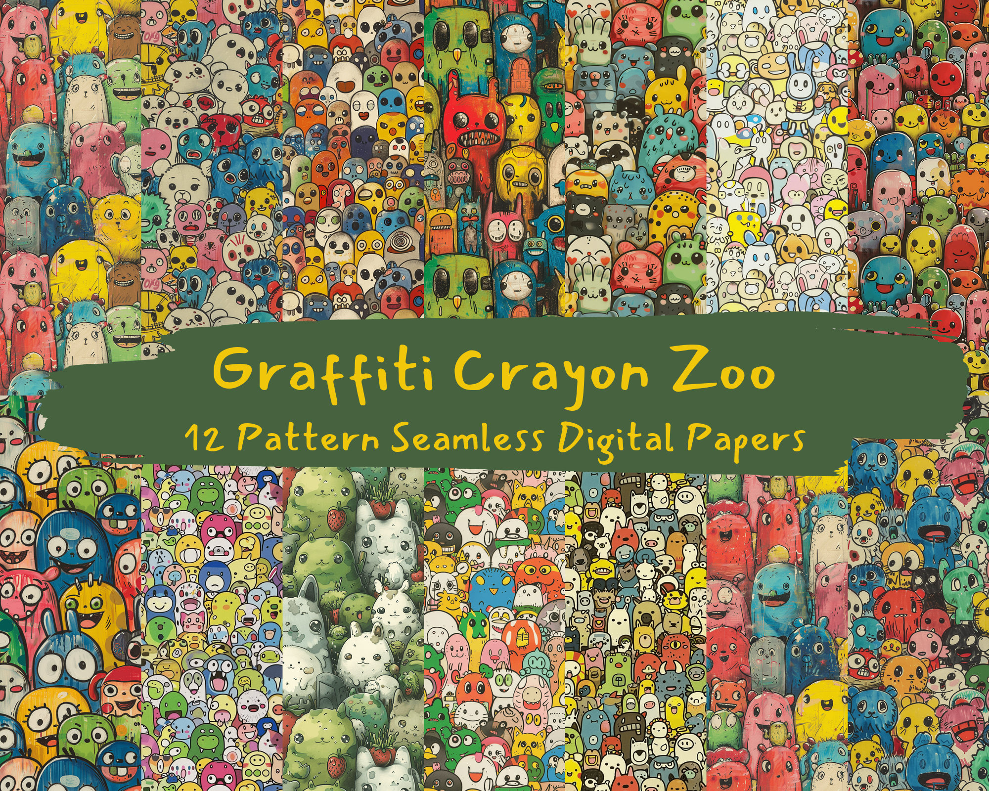 Graffiti Crayon Zoo Pattern Seamless Digital Papers - Printable ...