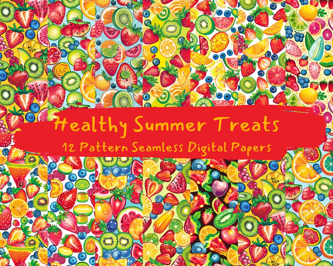 Healthy Summer Treats Pattern Seamless Digital Papers - Printable ...