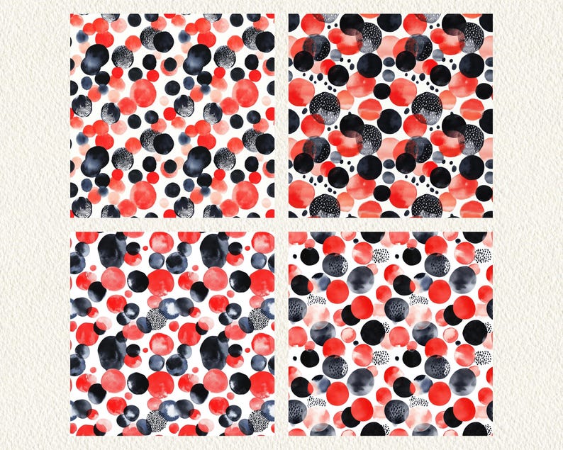 Watercolor Black Red Pattern Seamless Digital Papers - Printable ...
