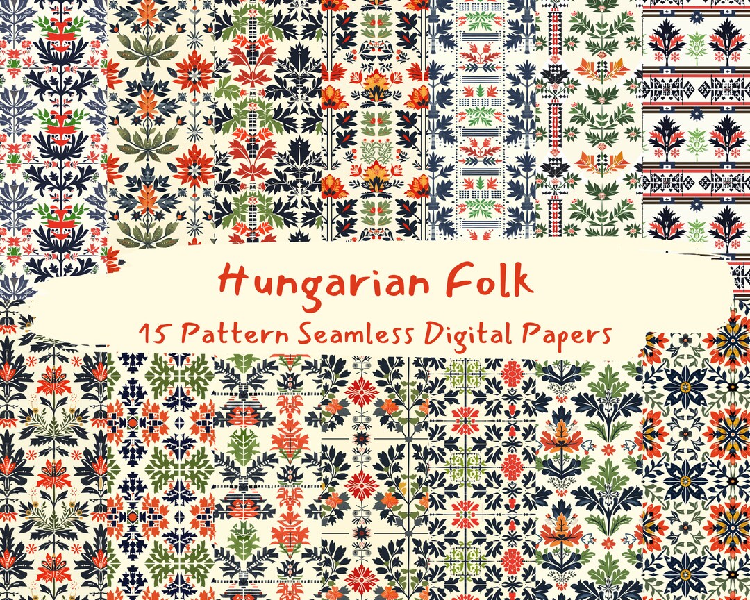 Hungarian Folk Pattern Seamless Digital Papers - Printable Scrapbook ...