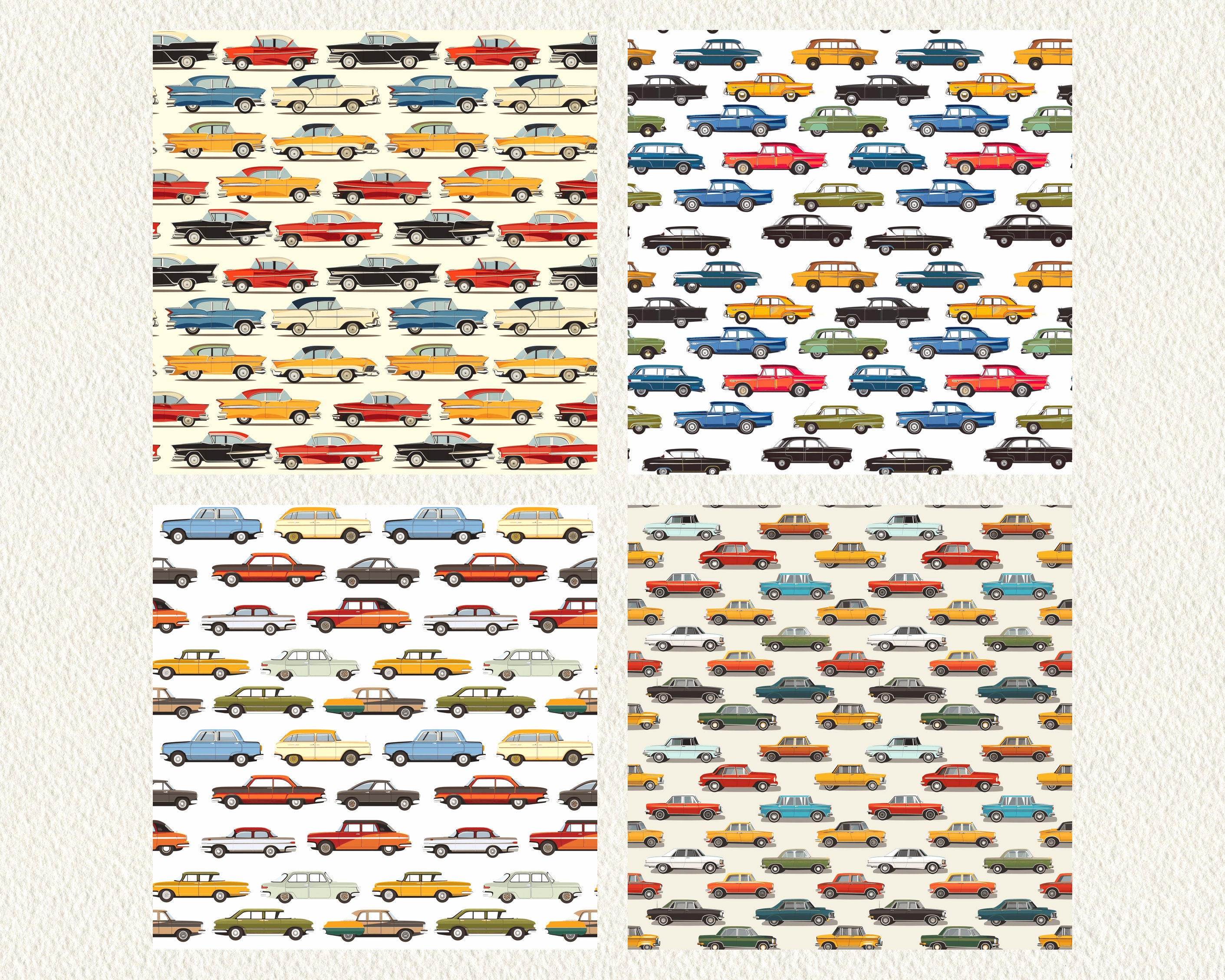 Retro Cars Pattern Seamless Digital Papers - Printable Scrapbook Paper ...