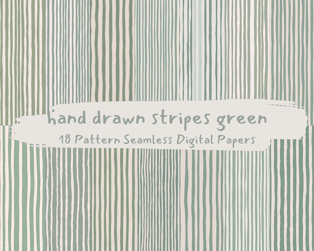 Hand Drawn Stripes Green Pattern Seamless Digital Papers - Printable ...