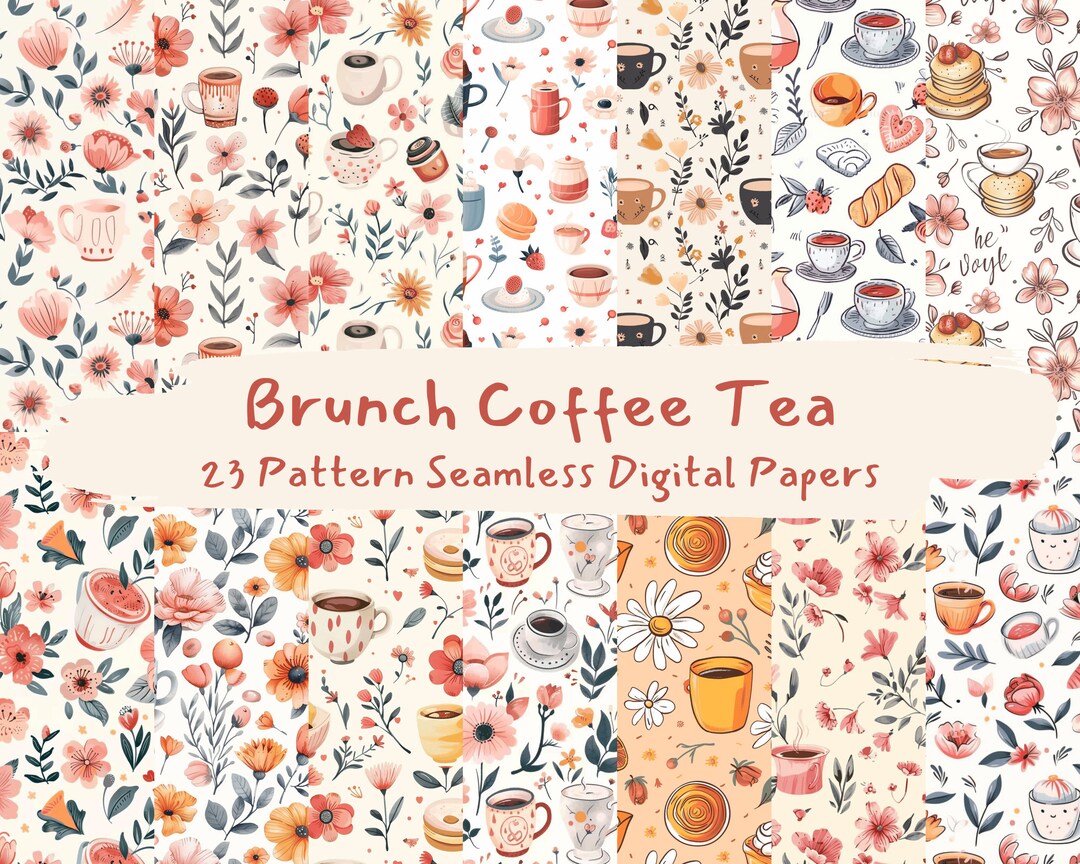 Brunch Coffee Tea Pattern Seamless Digital Papers - Printable Scrapbook ...