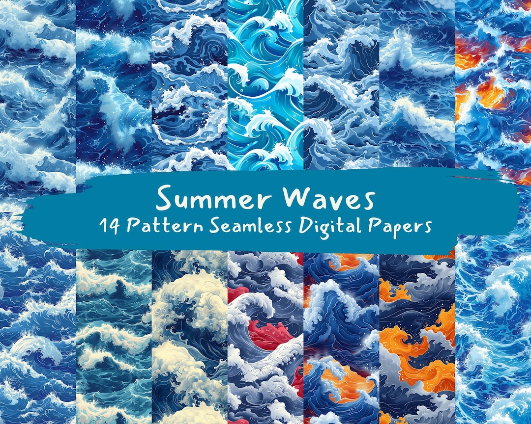 Summer Waves Pattern Seamless Digital Papers - Printable Scrapbook ...